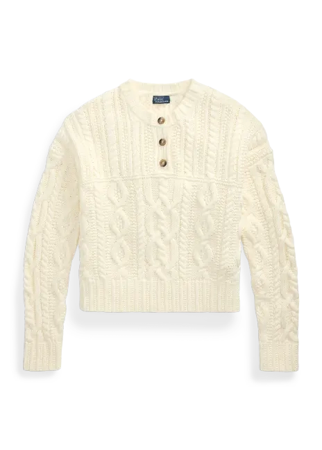 Aran-Knit Cotton Henley Sweater in Natural | Ralph Lauren® HK